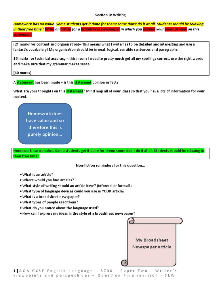 8700 Section B Question 5 | PDF | Newspapers | Homework
