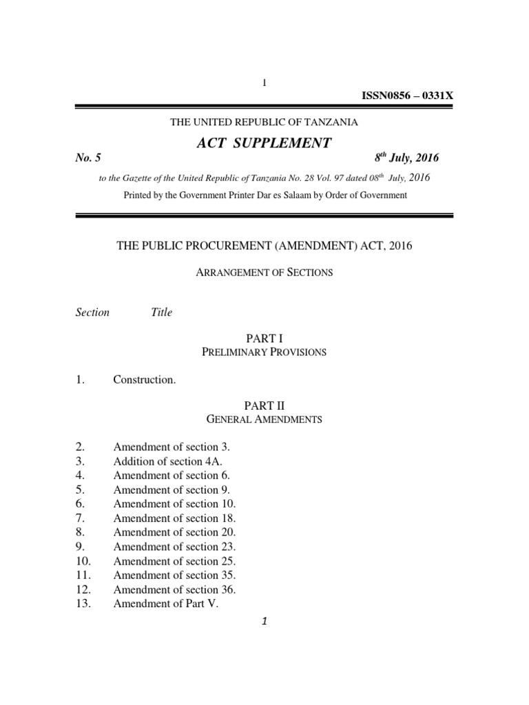 Public Procurement Amendment Act 2016 | PDF | Procurement | Justice