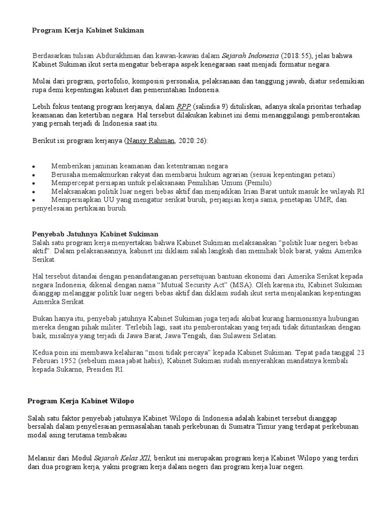 Program Kerja Kabinet Dan Jatuhnya | PDF