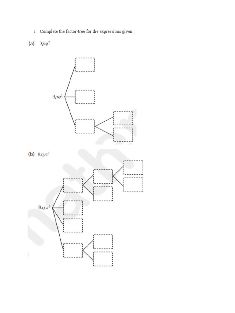 Complete The Factor-Tree For The Expressions Given | PDF