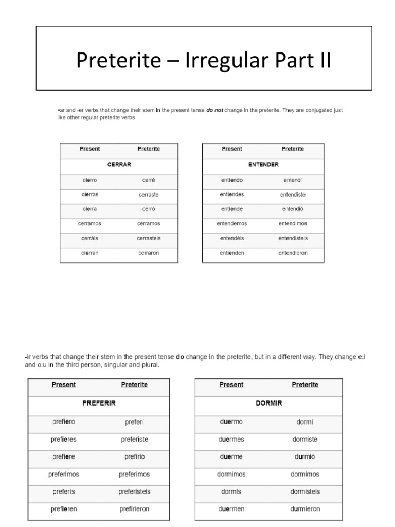 N3 Day 5 Preterite Irregular Part II To V | PDF | Grammar | Human ...