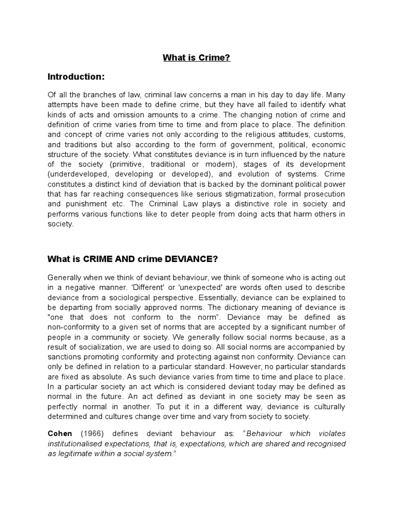Crime (Meaning & Definition) - I-1 | PDF | Deviance (Sociology) | Crimes