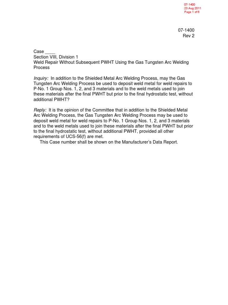 Weld Repair After PWHT ASME Sec VIII Div.1 | PDF | Welding | Construction