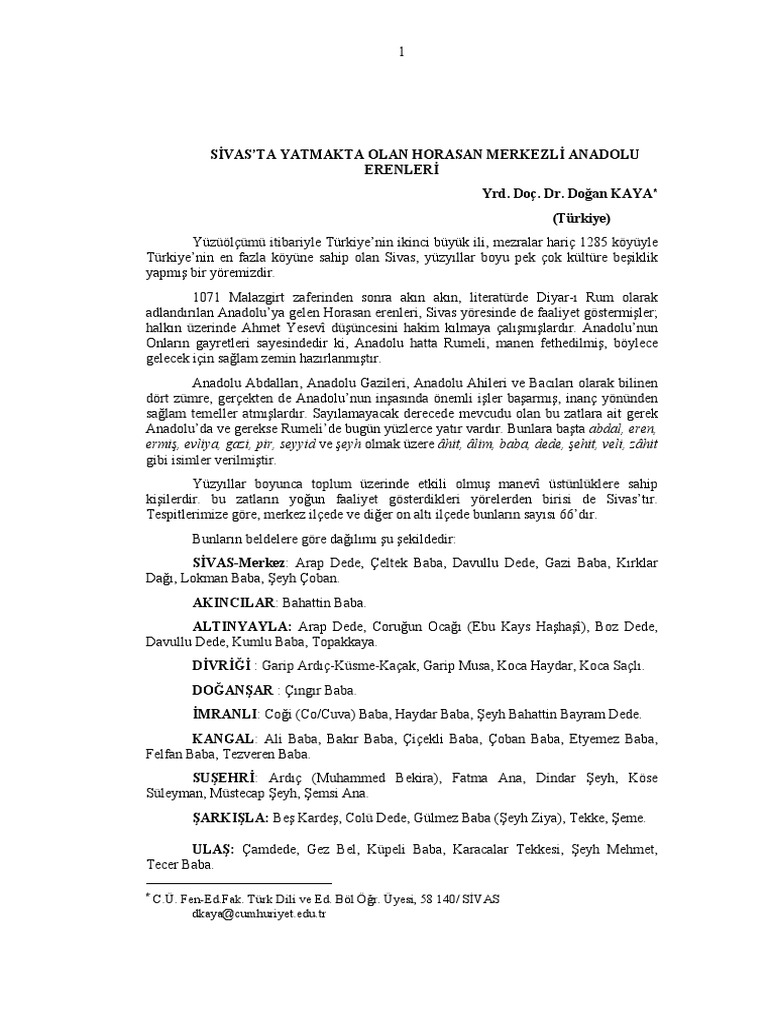 Dogan Kaya Sivas Anadolu Erenleri | PDF
