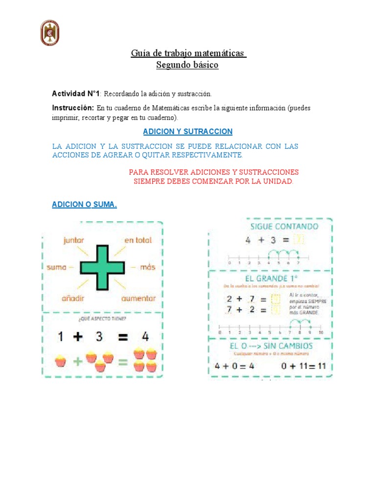 Guia de Matemática Representando Números Sumas y Restas | PDF