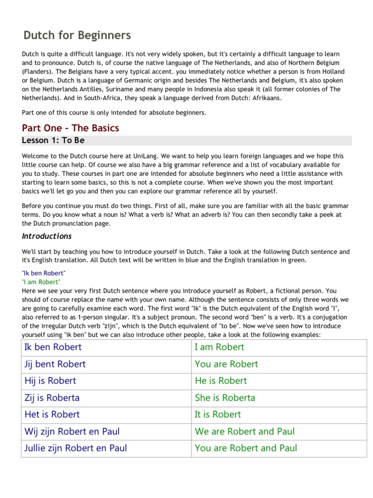 Dutch For Beginners | PDF | Grammatical Gender | Philology