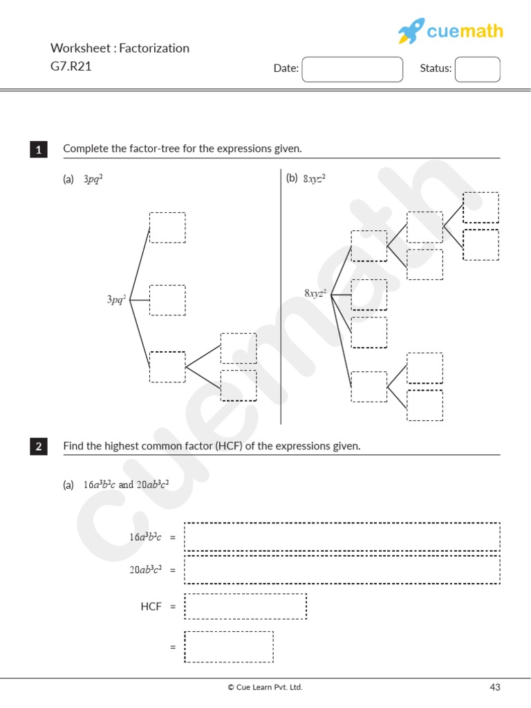 7th Grade Math Worksheet Factorization | PDF | Science & Mathematics ...