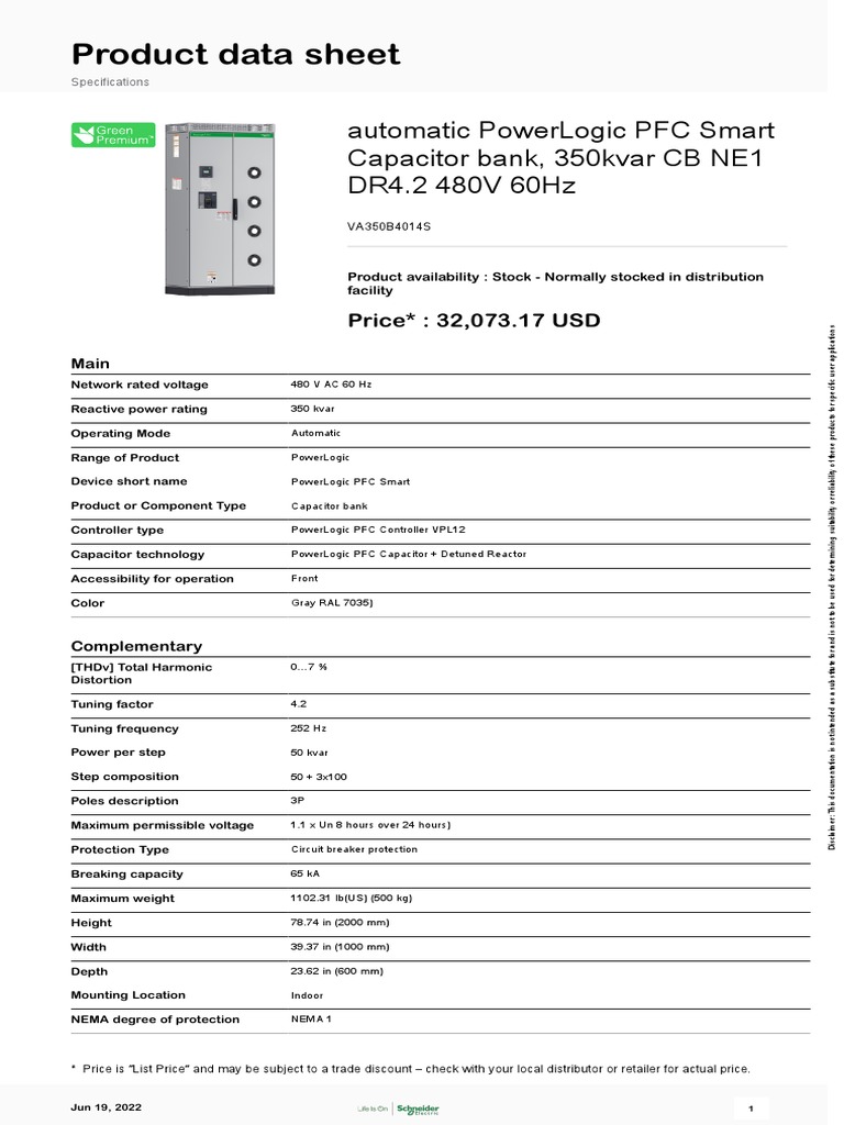 PowerLogic PFC Capacitor Banks UL - CSA - VA350B4014S | PDF | Capacitor ...