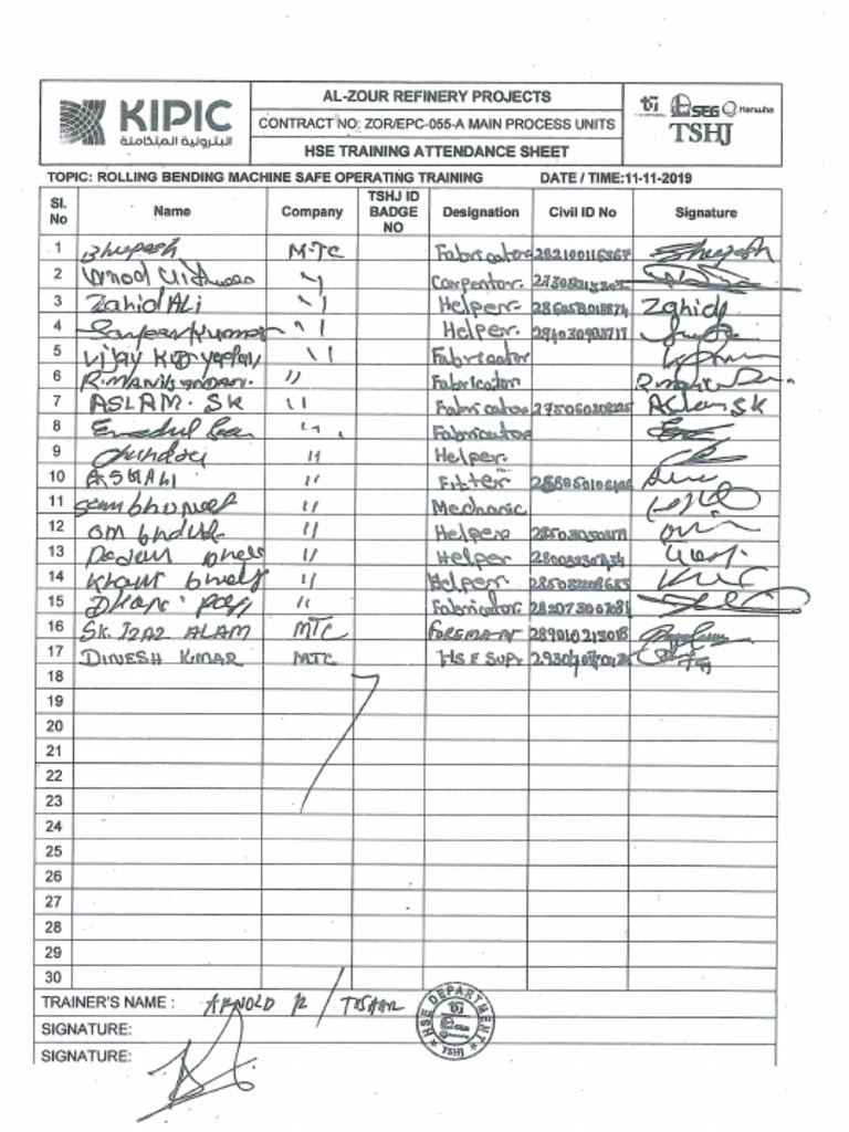 Training Attendance Sheet | PDF