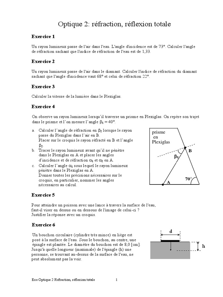 Exe Optique 2 Refraction | PDF | Réfraction | Prisme (optique)