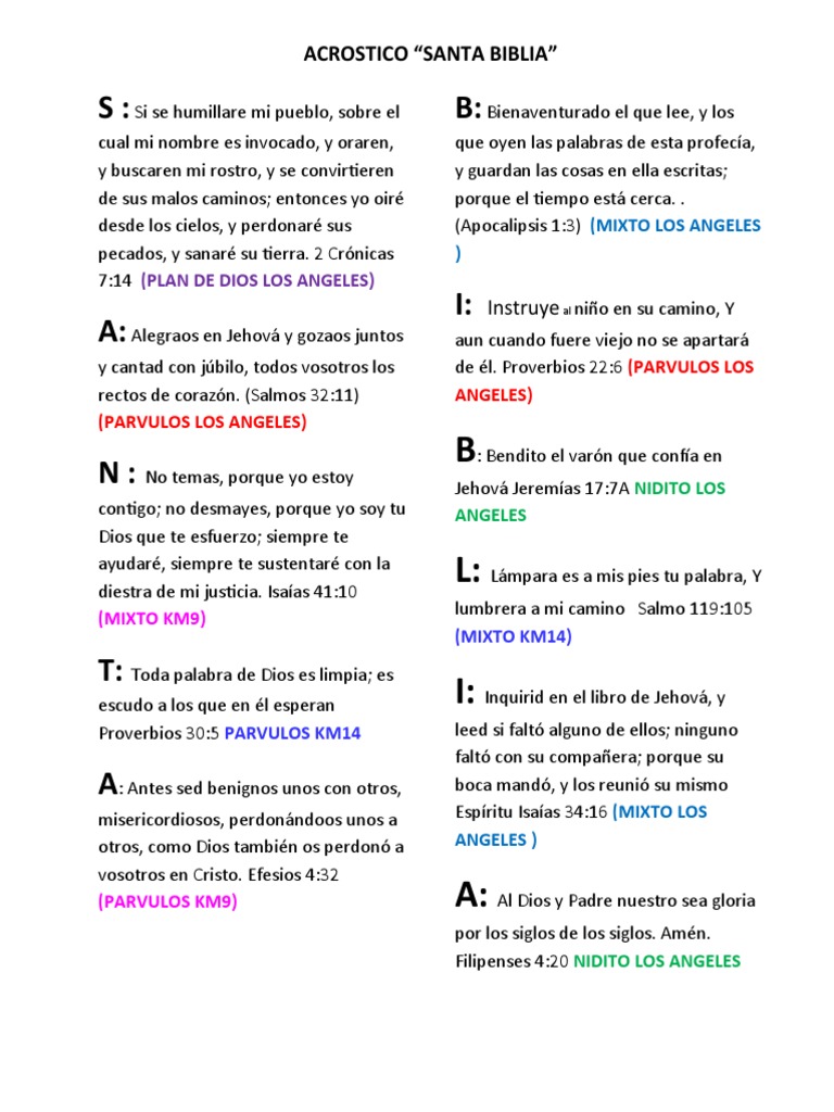 Acróstico de la Santa Biblia | PDF