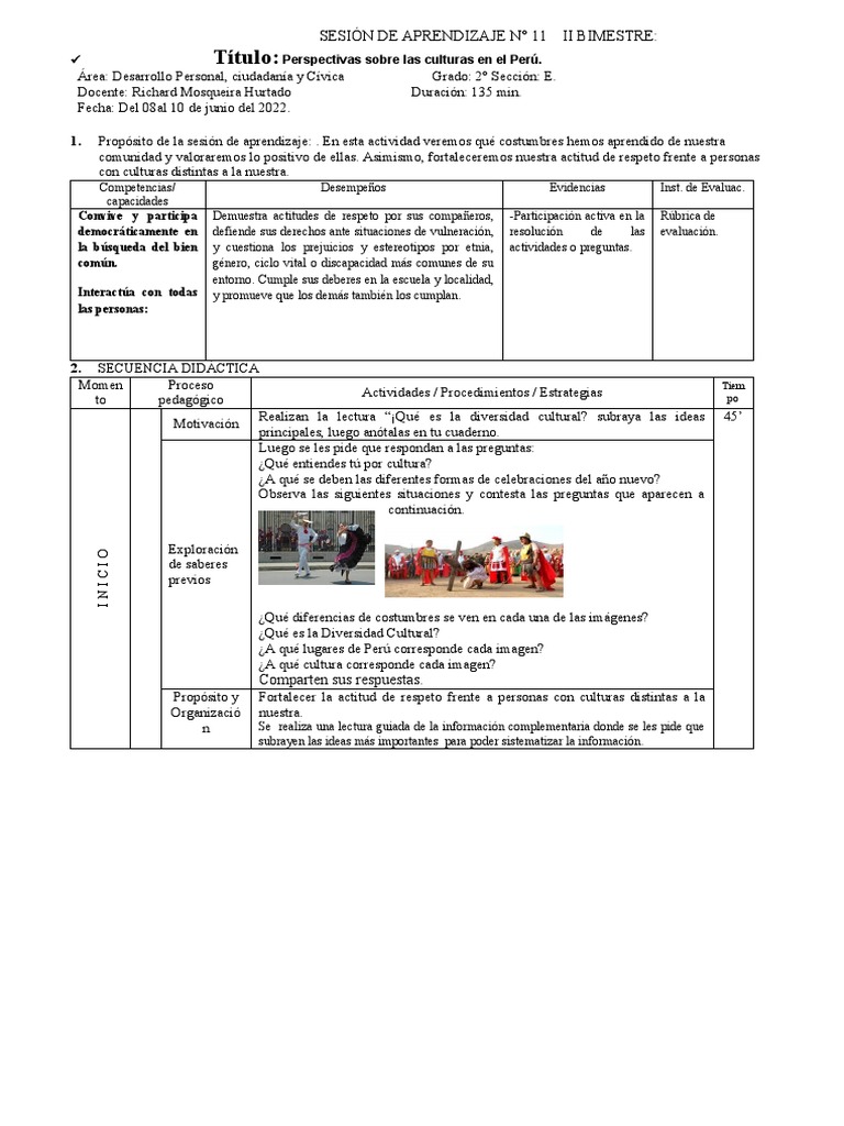 DPCC Sesión 11 2do | Descargar gratis PDF | Perú | Aprendizaje