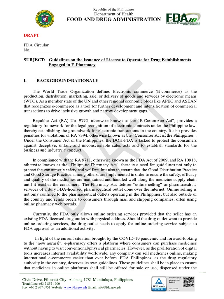 Guidelines On The Issuance of License To Operate | PDF | Food And Drug ...