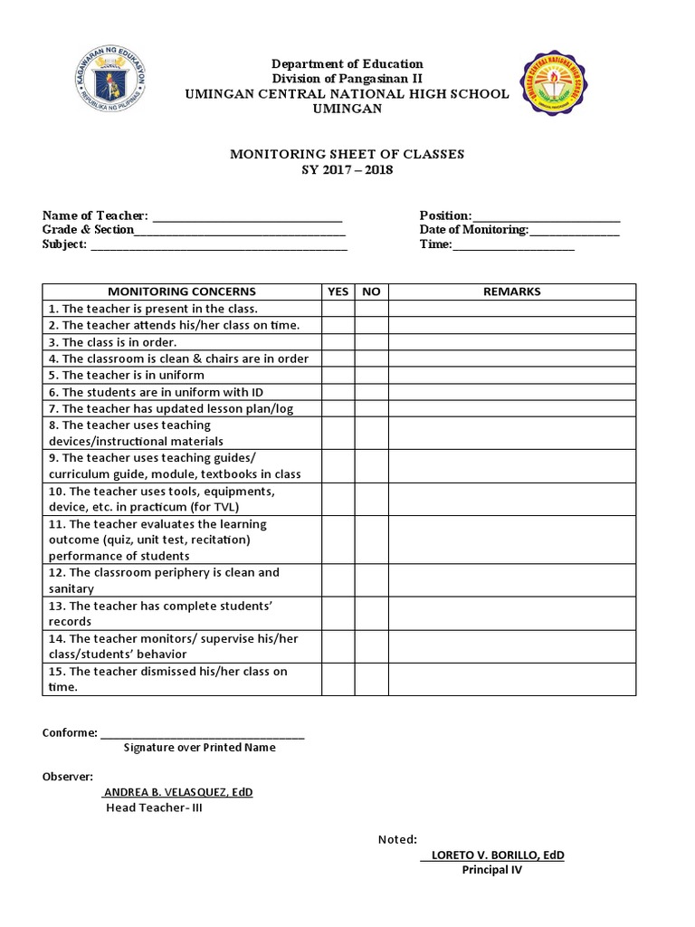 Monitoring Form | PDF