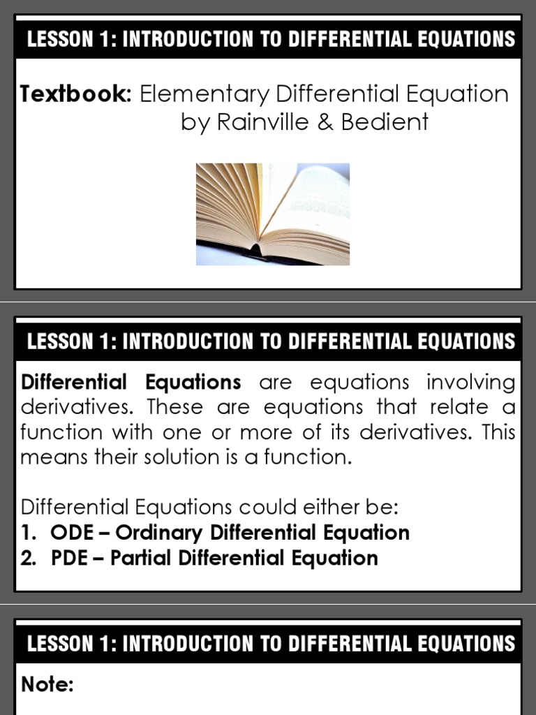 Lesson 1 Part 1 Introduction To Differential Equations | PDF ... Lesson 1 Part 1 Introduction To Differential Equations | PDF ...