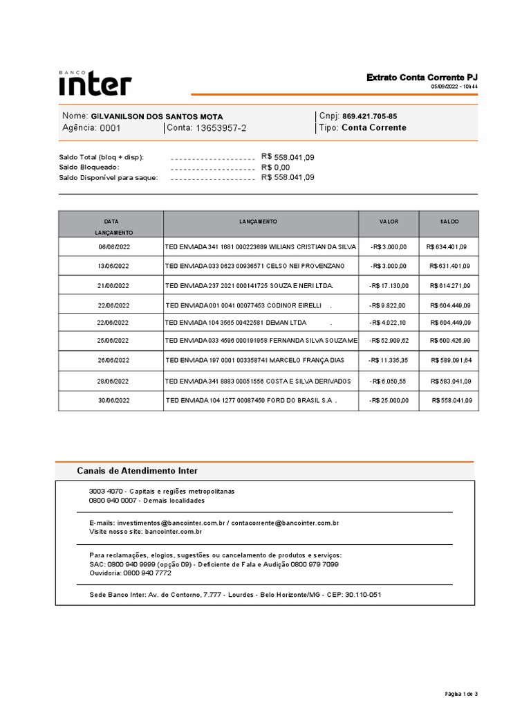 Extrato Inter 06-2022 | PDF