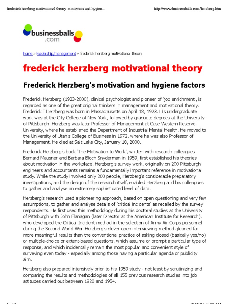 Frederick Herzberg Motivational Theory | PDF | Motivation | Motivational