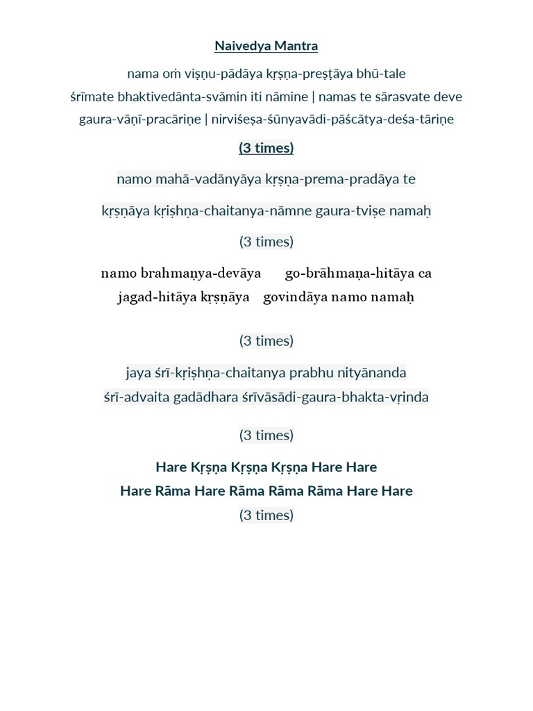 Naivedya Mantra | PDF