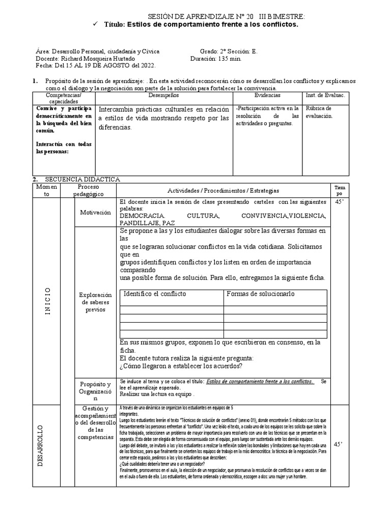 Dpcc-Sesión 20 - 2do | PDF | Maestros | Cognición