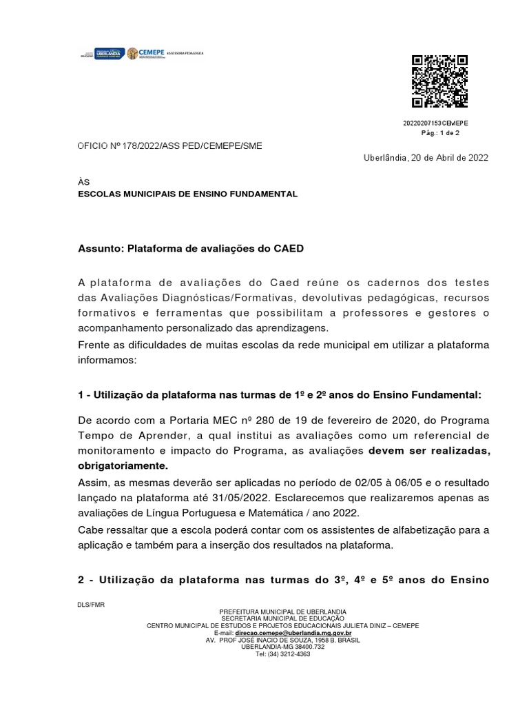 Of. 178 - Plataforma de Avaliações Do CAED | PDF | Senha