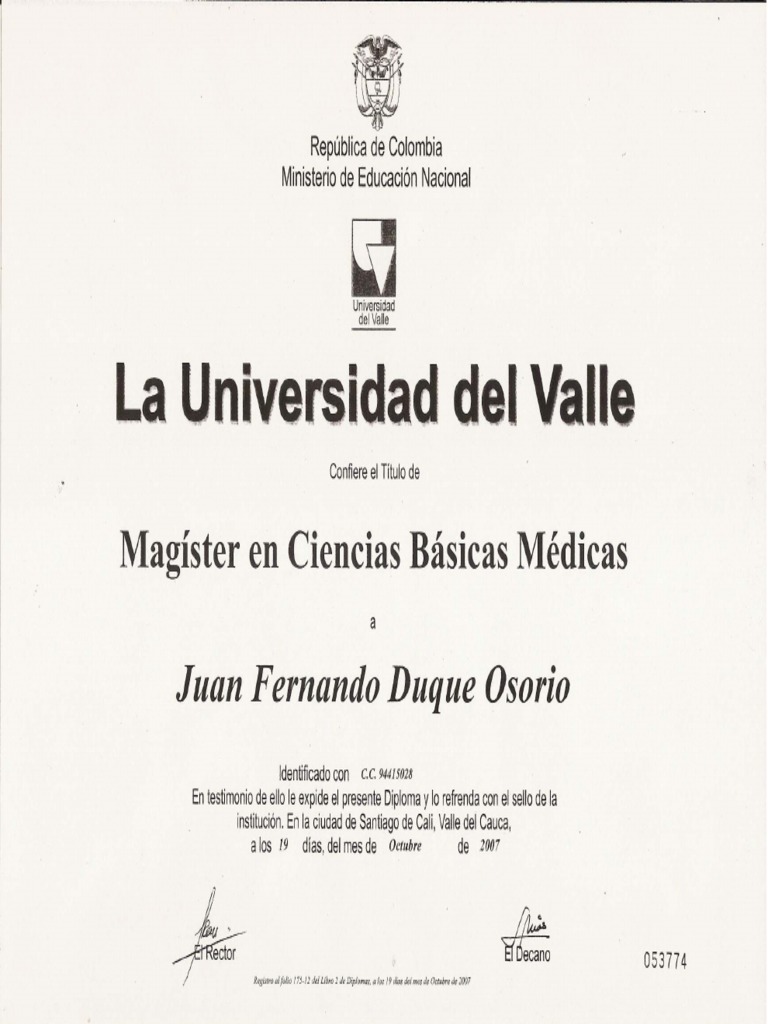 Diploma Acta Calificaciones MSC | PDF