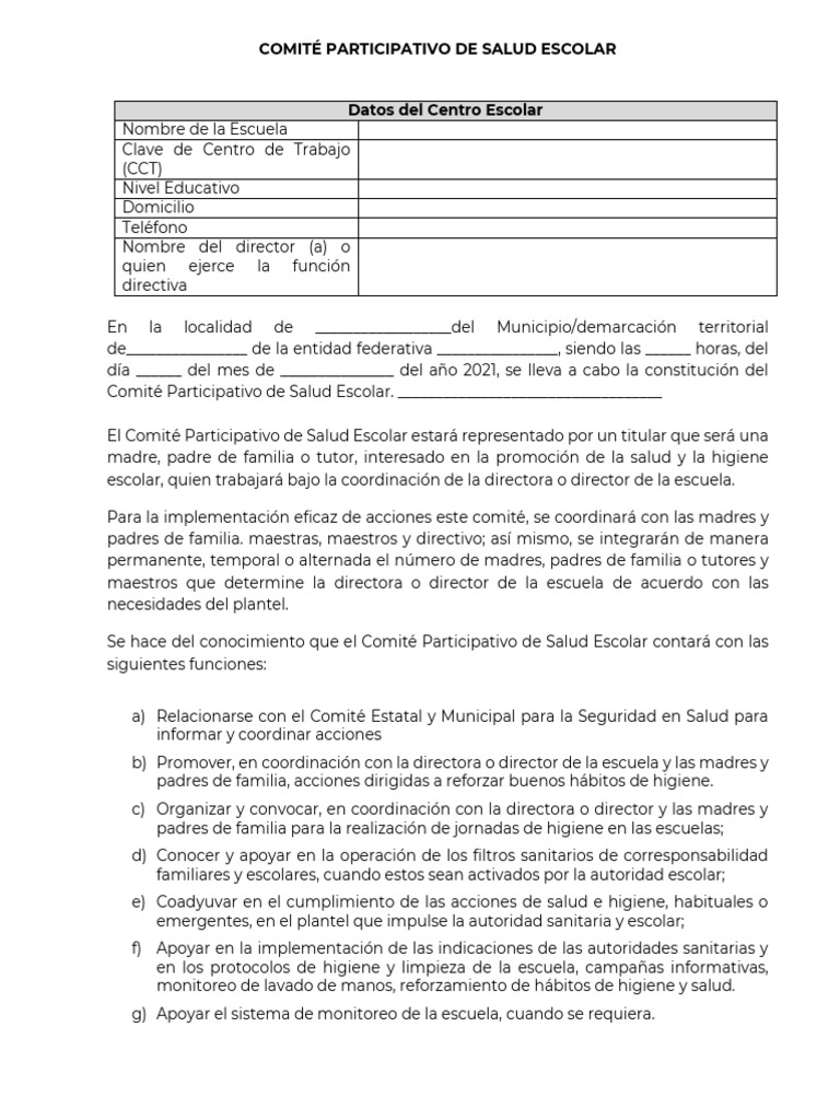 Acta Comite Salud Escolar 2021 2022 | PDF