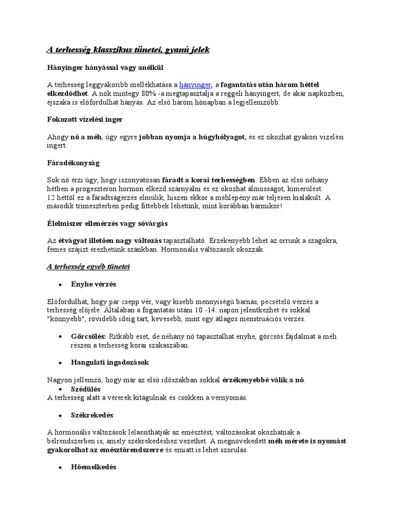 A Terhesség Klasszikus Tünetei | PDF