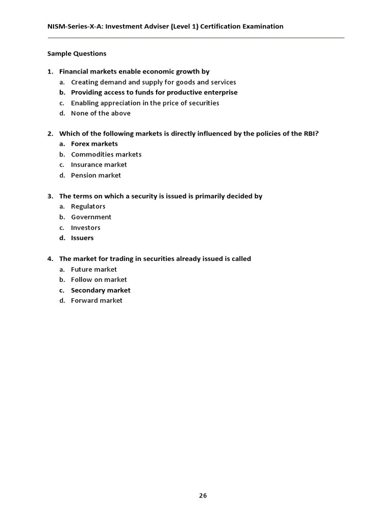 Nism Series X A Investment Adviser Level 1 Exam Workbook | PDF ...
