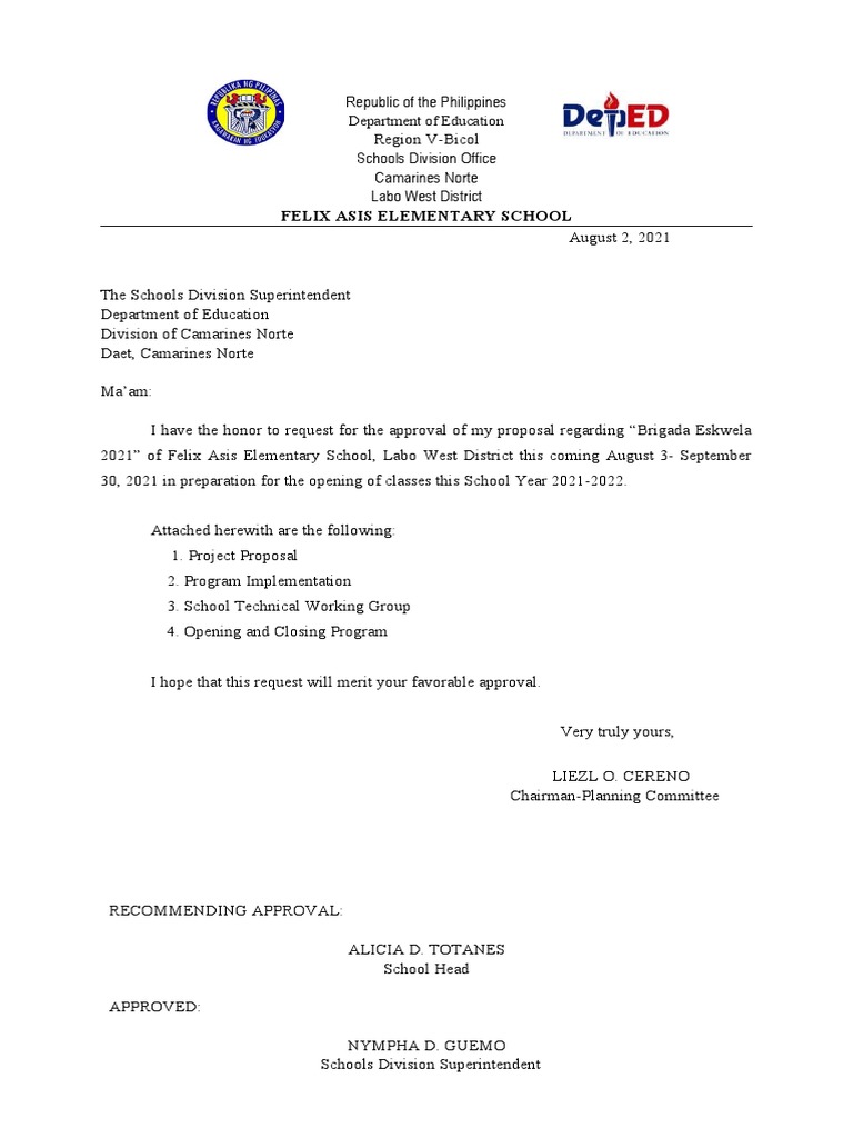 Brigada Eskwela 2021 Proposal 1 | PDF