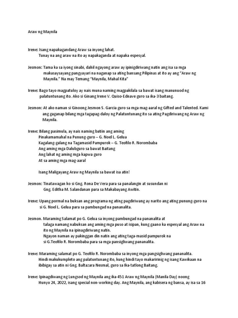 Script Araw NG Maynila | PDF
