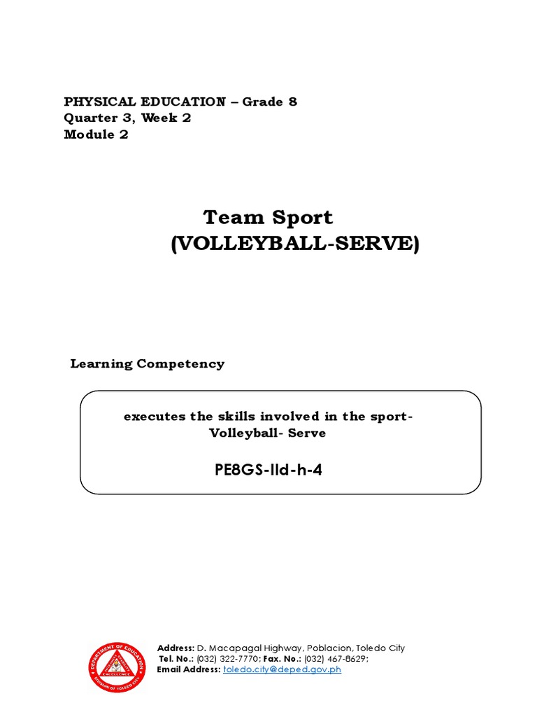 PE - Q3 Module 2 - Team Sport Volleyball Serve | PDF | Volleyball ...