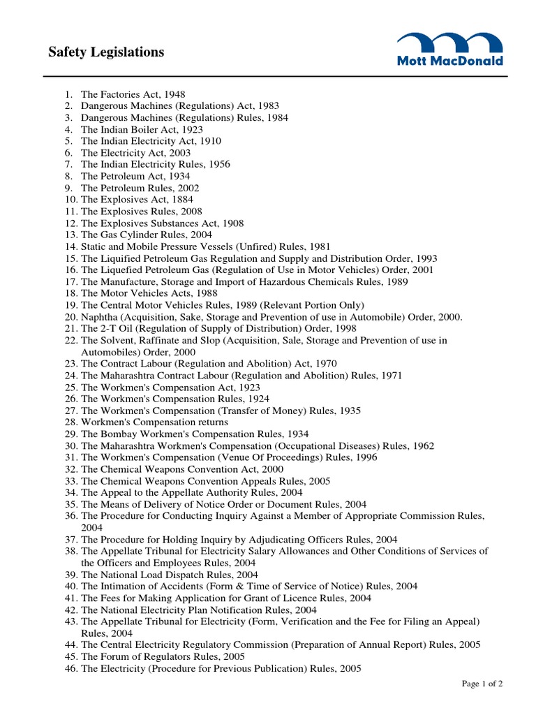 Comprehensive Safety Legislation List | PDF | Tribunal | Liquefied ...