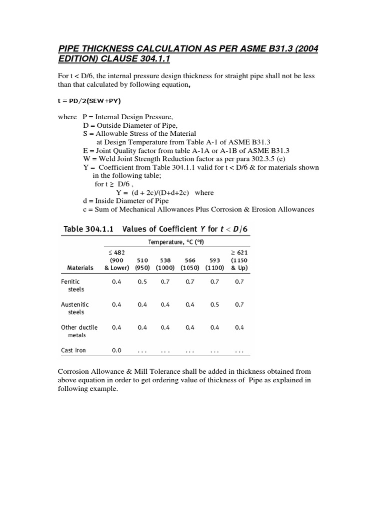 Pipe Thickness & RF Pad Calculations As Per Asme b313 | PDF | Pipe ...
