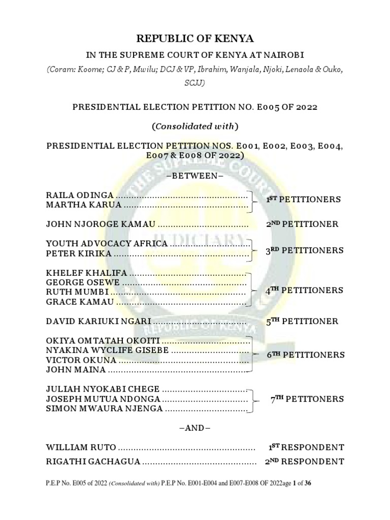 Presidential Election Petition No. E005 of 2022 | PDF | Electoral Fraud ...