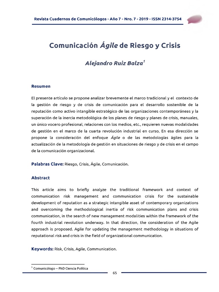 Comunicación Ágile de Riesgo y Crisis - Alejandro Ruiz Balza | PDF ...