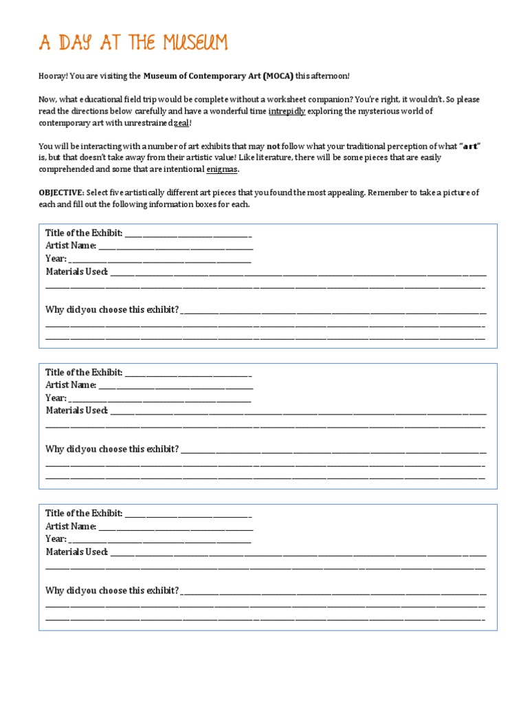 Day at the Museum Worksheet | Museum | Cognitive Science