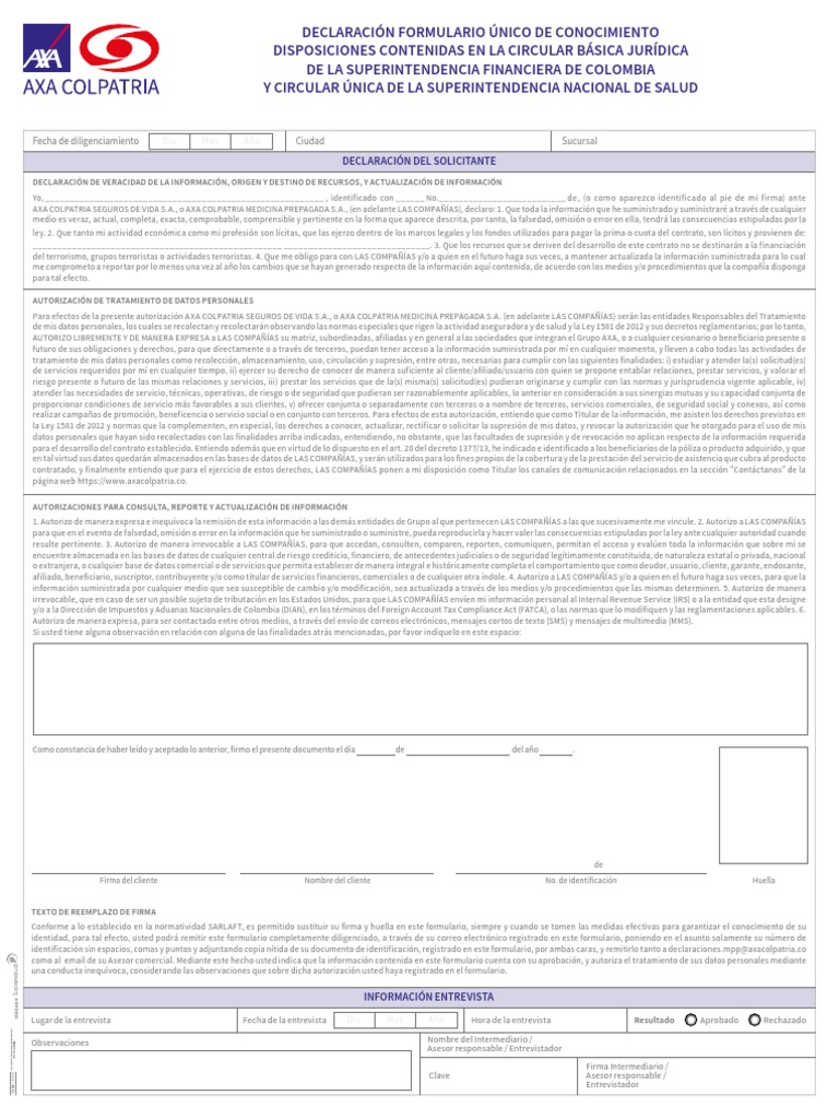 Sarlaft Axa Colpatria. | PDF | Póliza de seguros