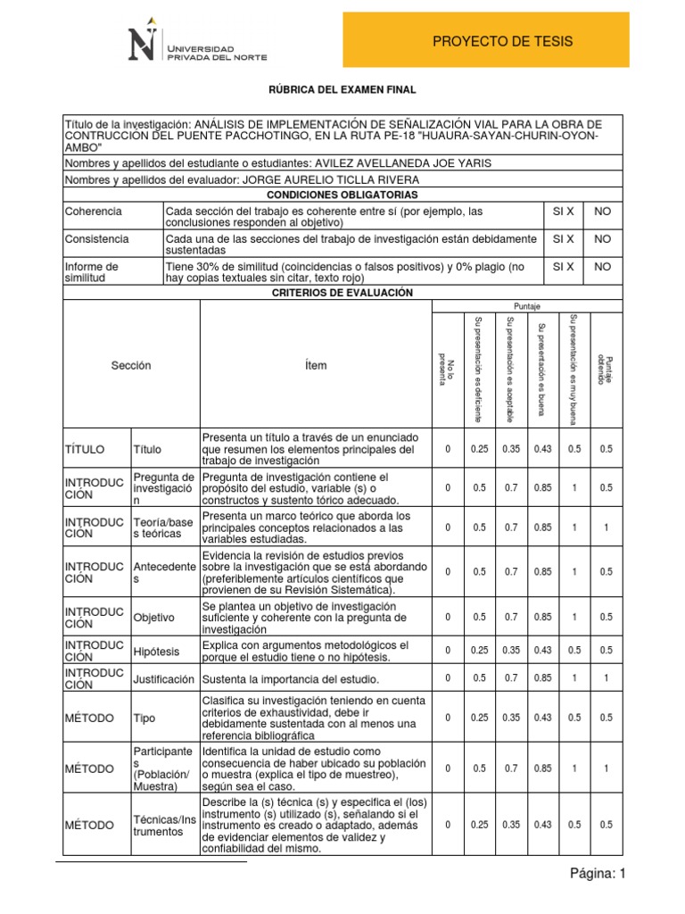 RÚBRICA_DEL_EXAMEN_FINAL | PDF | Método científico | Hipótesis
