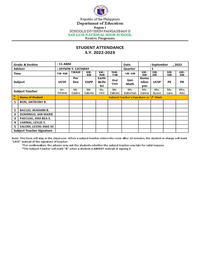 Student's Daily Attendance | PDF