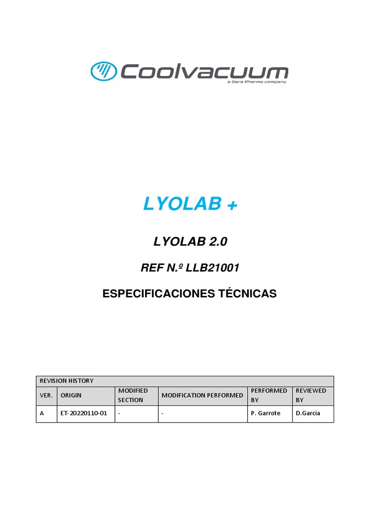 Especificaciones del Liofilizador Lyolab 2.0 | PDF | Aislamiento ...
