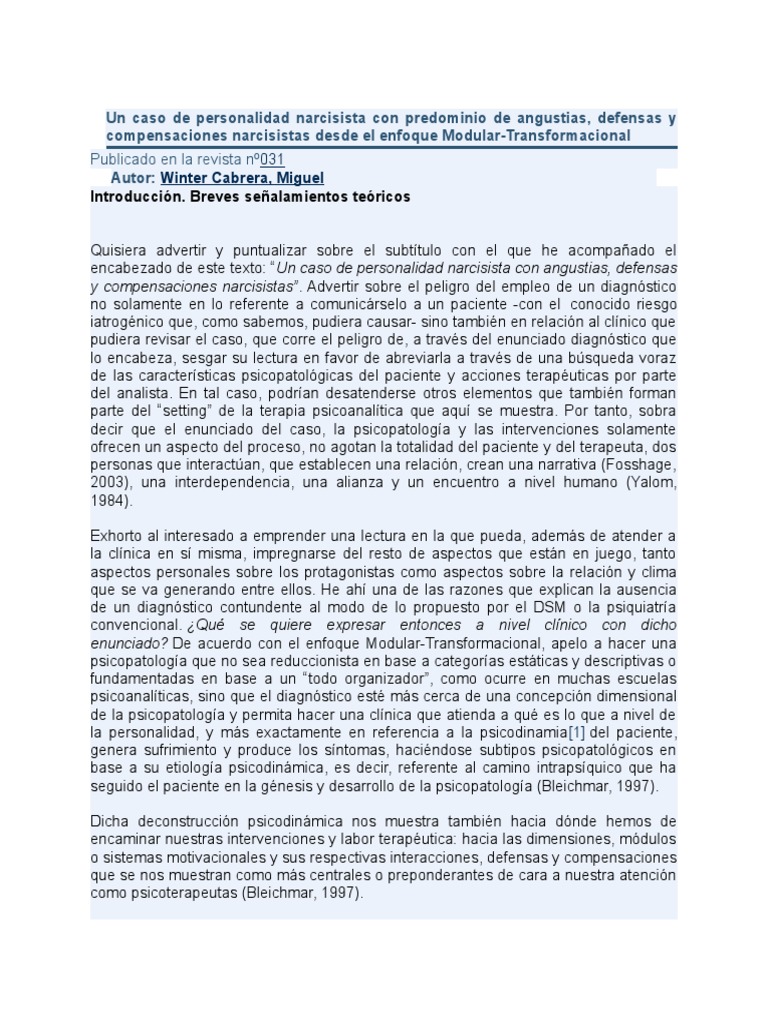 Caso Leonel | PDF | Narcisismo | Psicoanálisis