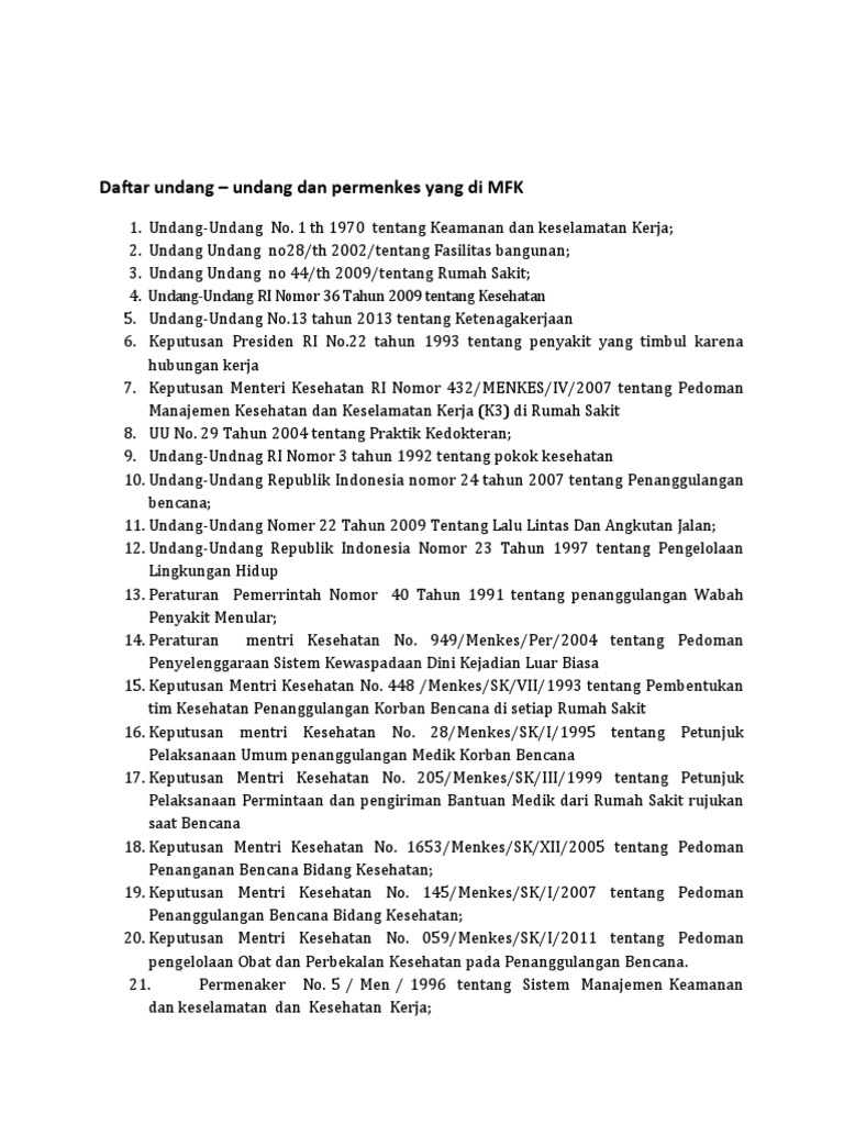 Daftar Undang2 MFK | PDF