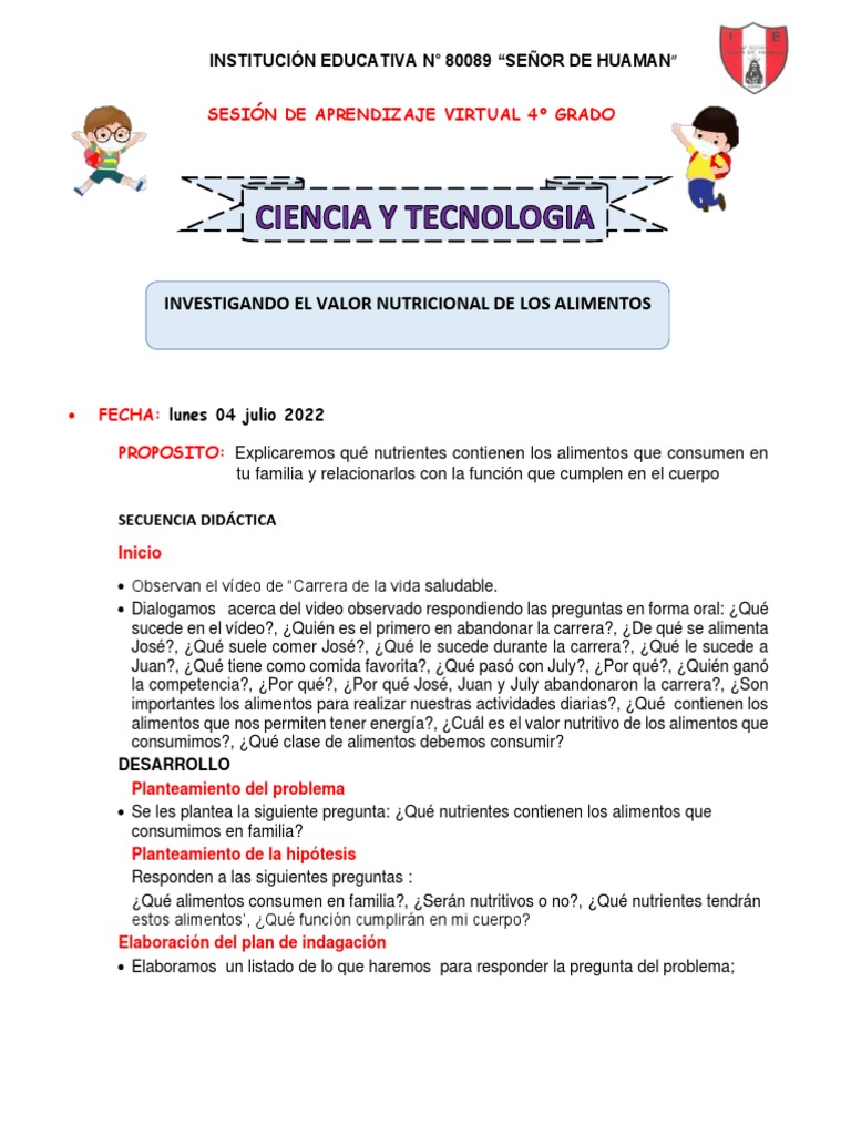 Sesión Investigamos El Valor Nutricional | PDF | Nutrición | Dieta y ...