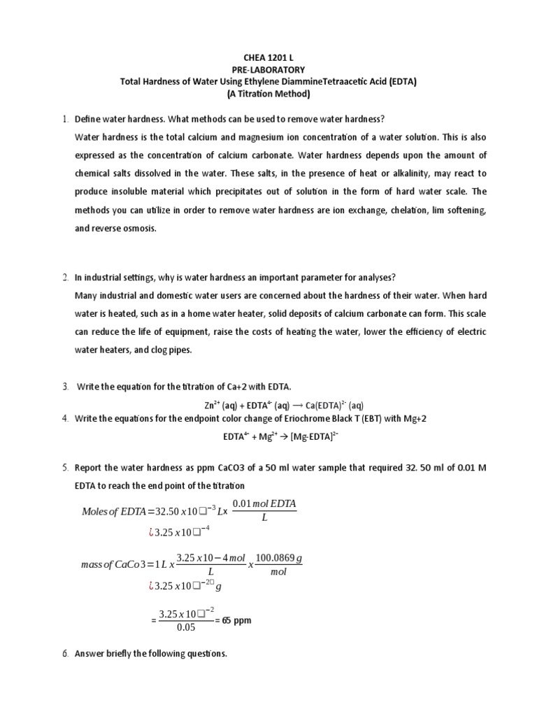 CHEA-1201L-Pre-lab-Determination-of-water-hardness - Total Hardness of ...