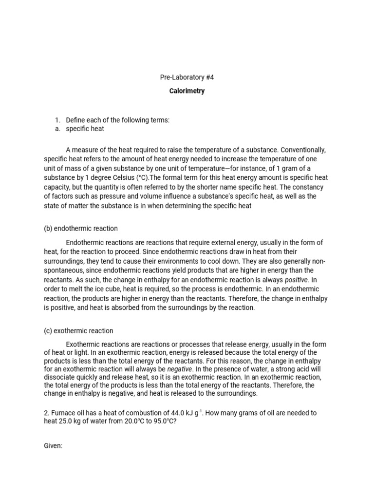 Calorimetry Lab Prep Guide | PDF | Heat | Chemical Reactions