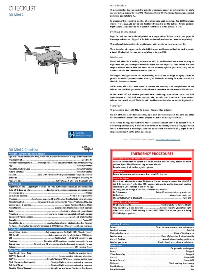 DJI Mini 2 Checklist - v1.2 | PDF | Aviation