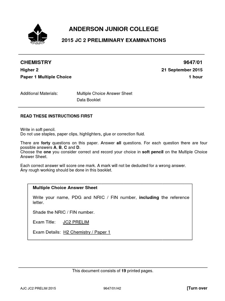 Ajc H2 Chem P1 QP | PDF | Chemical Bond | Chemical Reactions