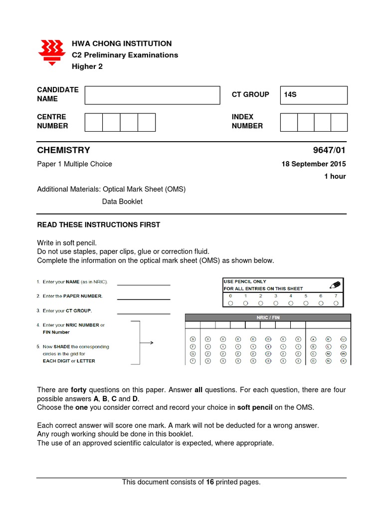 Hci H2 Chem P1 | PDF | Hydroxide | Chemical Reactions