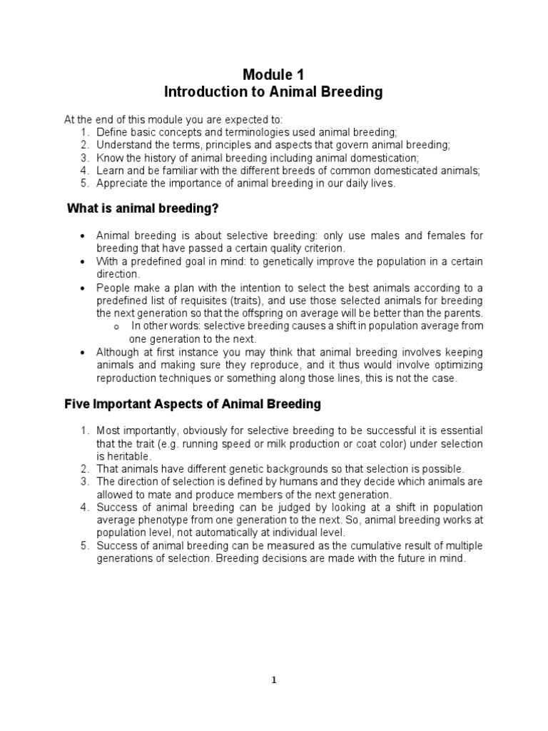 Module 1 Introduction To Animal Breeding | PDF | Natural Selection ...