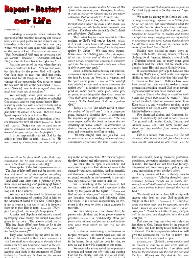 Repent - Restart Our Life | PDF | Sin | Satan